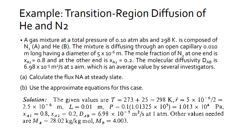 Solved Example: Transition-Region Diffusion ofHe ﻿and N2A | Chegg.com