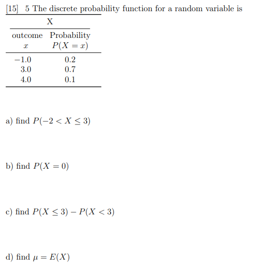 [15] 5 The discrete probability function for a random | Chegg.com