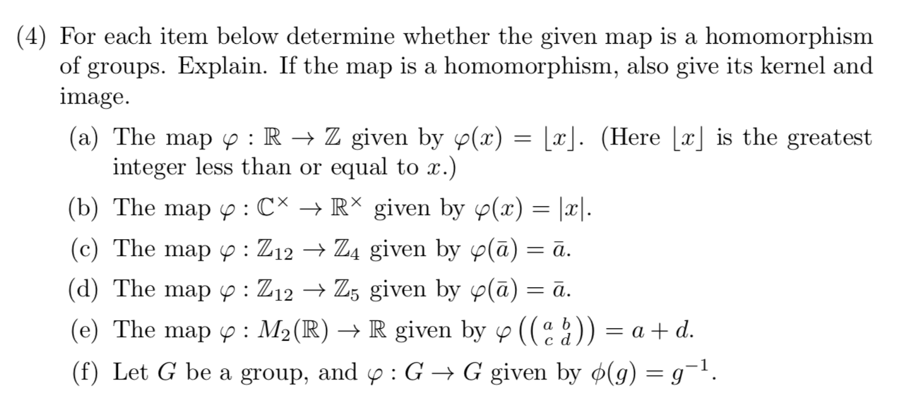 Solved For each item below determine whether the given map | Chegg.com