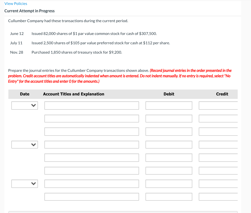 Solved View Policies Current Attempt in Progress Cullumber | Chegg.com