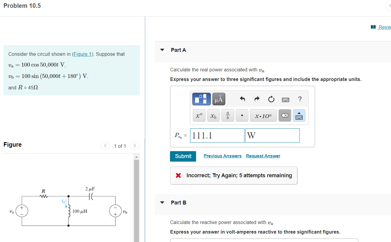 Solved 1.) Calculate the real power associated with Va. 2.) | Chegg.com