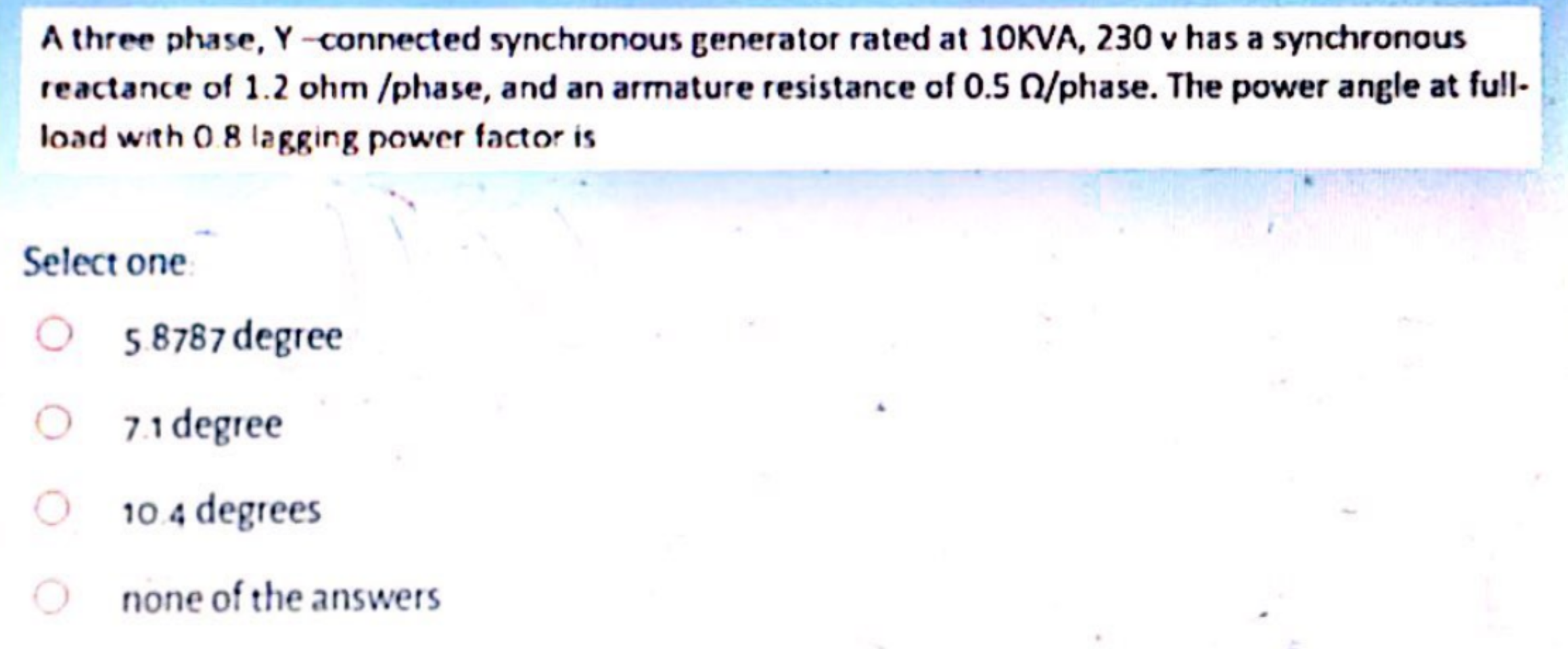 Solved A Three Phase Y Connected Synchronous Generator