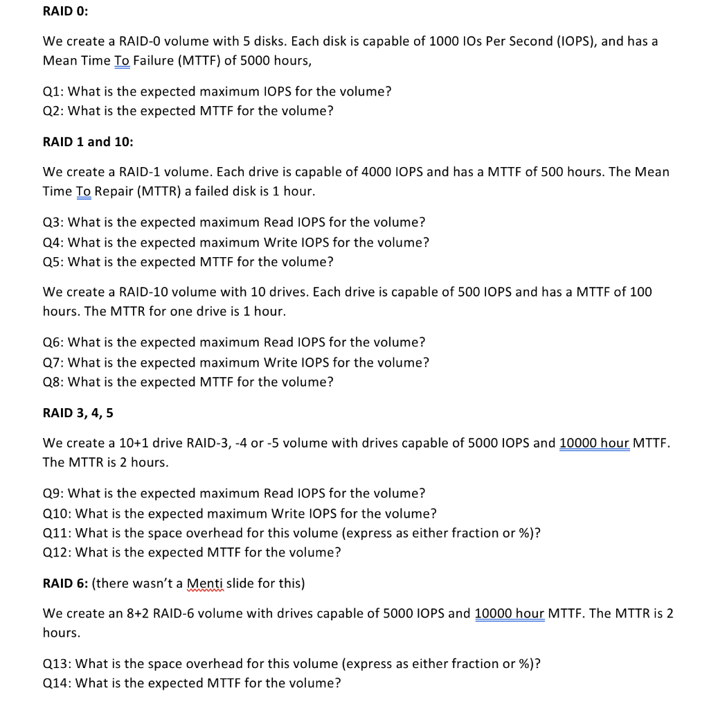 Solved We create a RAID-0 volume with 5 disks. Each disk is | Chegg.com