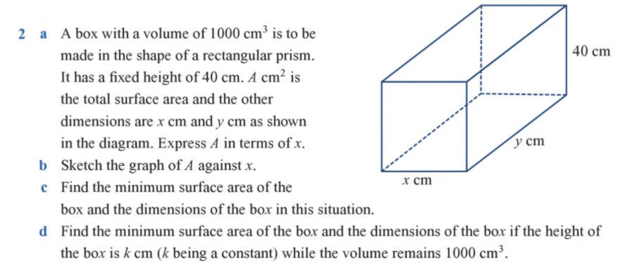 Solved 2 A A Box With A Volume Of 1000 Cm3 Is To Be Made In Chegg