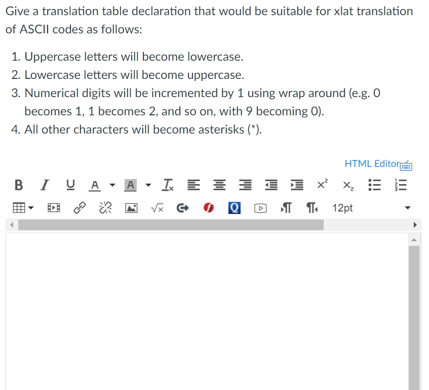 Give a translation table declaration that would be | Chegg.com