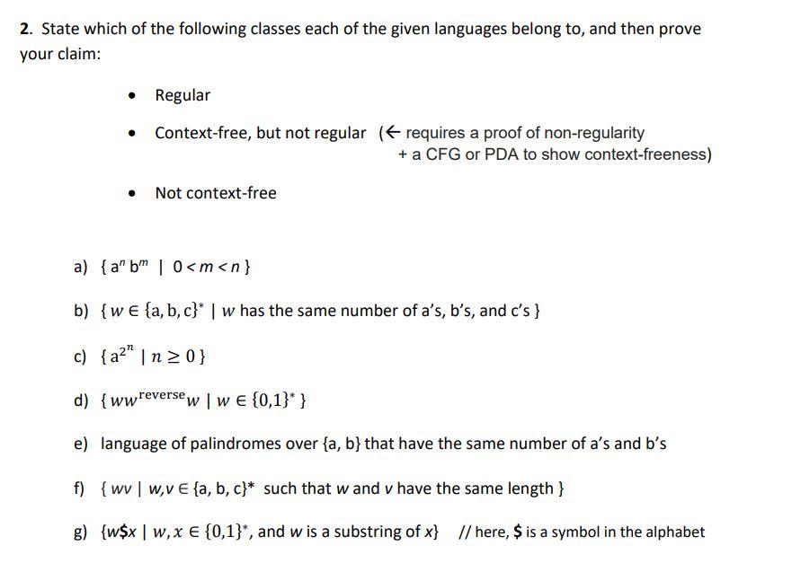 Solved 2. State which of the following classes each of the | Chegg.com