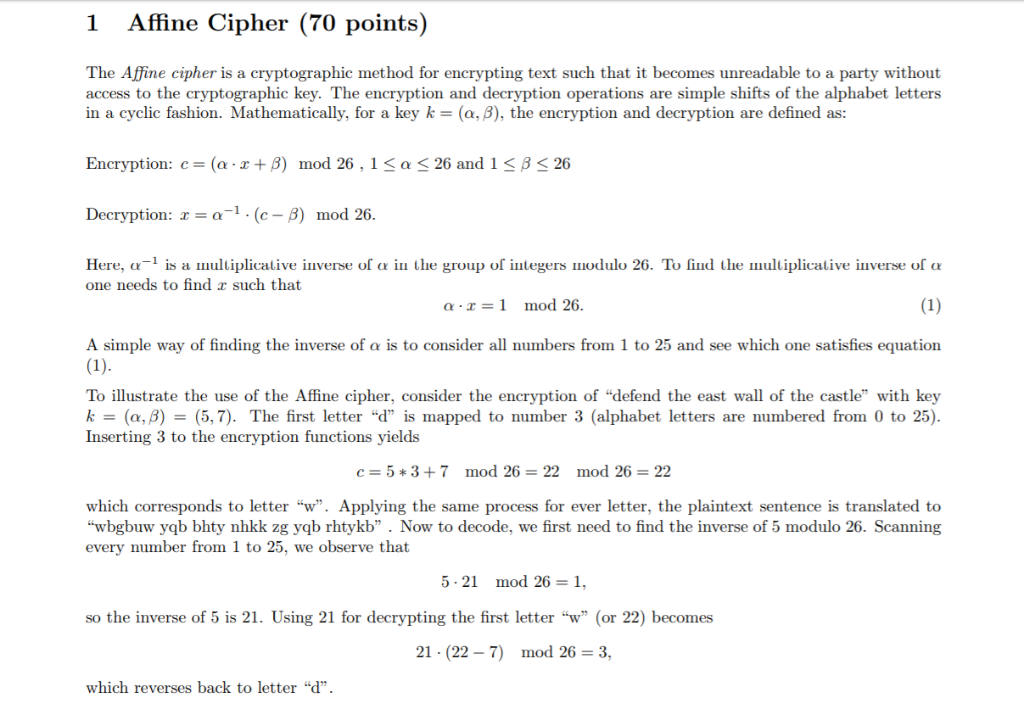 1 Affine Cipher (70 points) The Affine cipher is a | Chegg.com