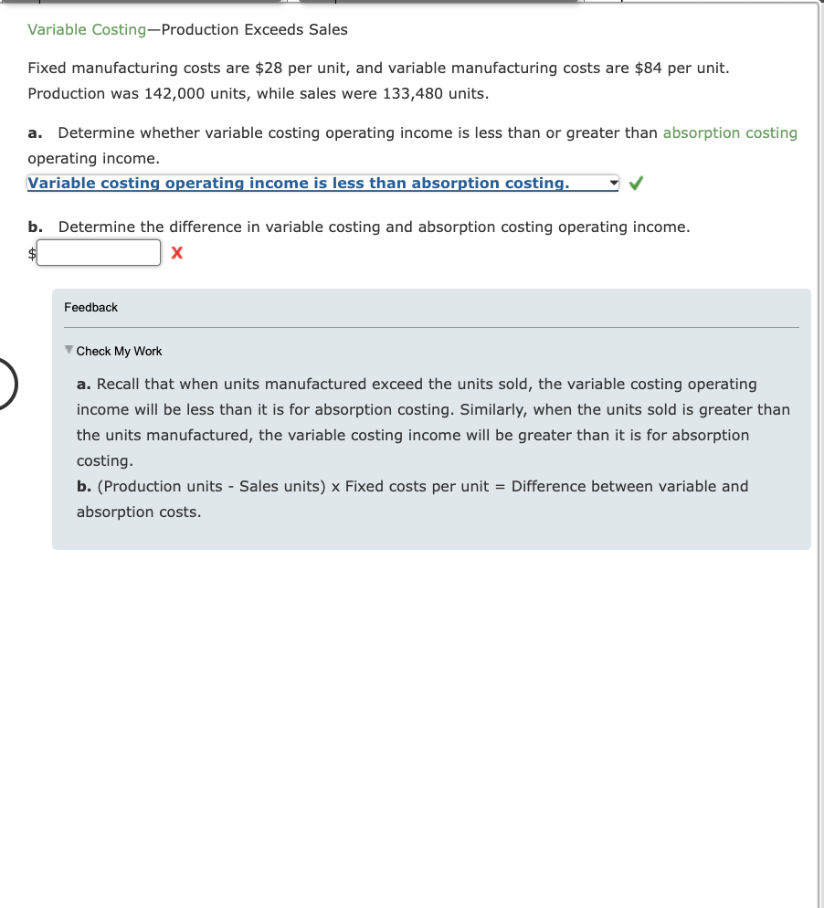 Solved Variable Costing-Production Exceeds SalesFixed | Chegg.com