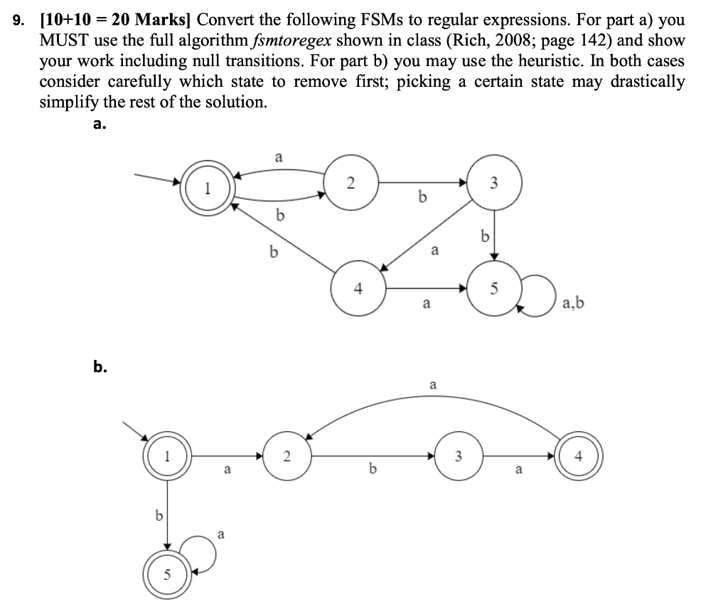 Solved 9. [10+10 = 20 Marks] Convert the following FSMs to | Chegg.com