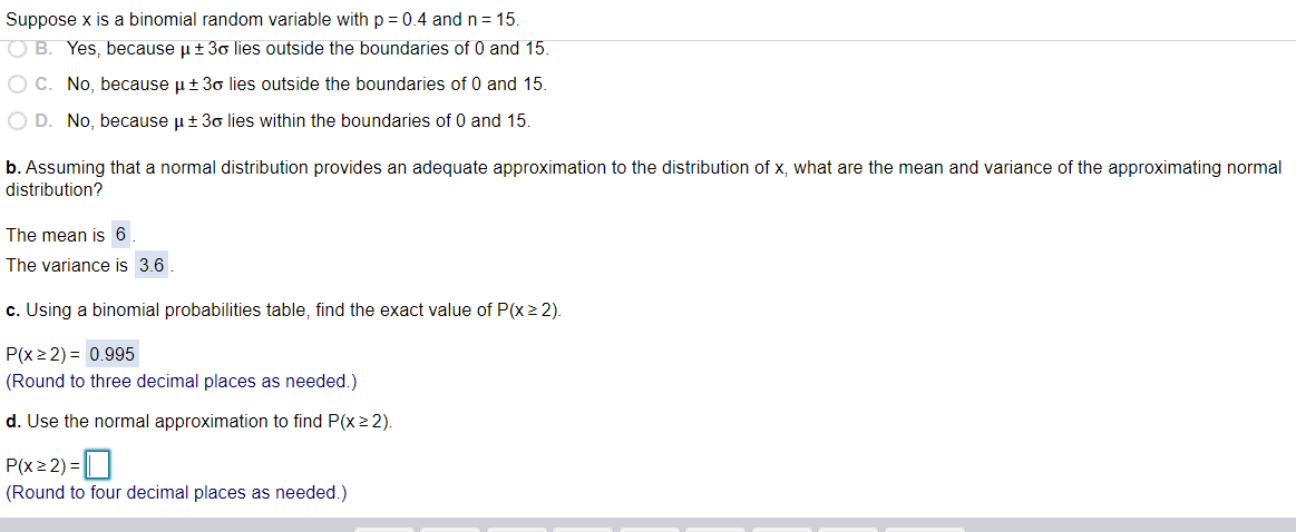 Solved Suppose x is a binomial random variable with p = 0.4 | Chegg.com