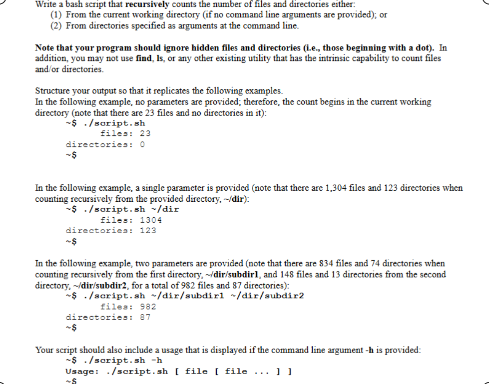Solved Write a bash script that recursively counts the | Chegg.com