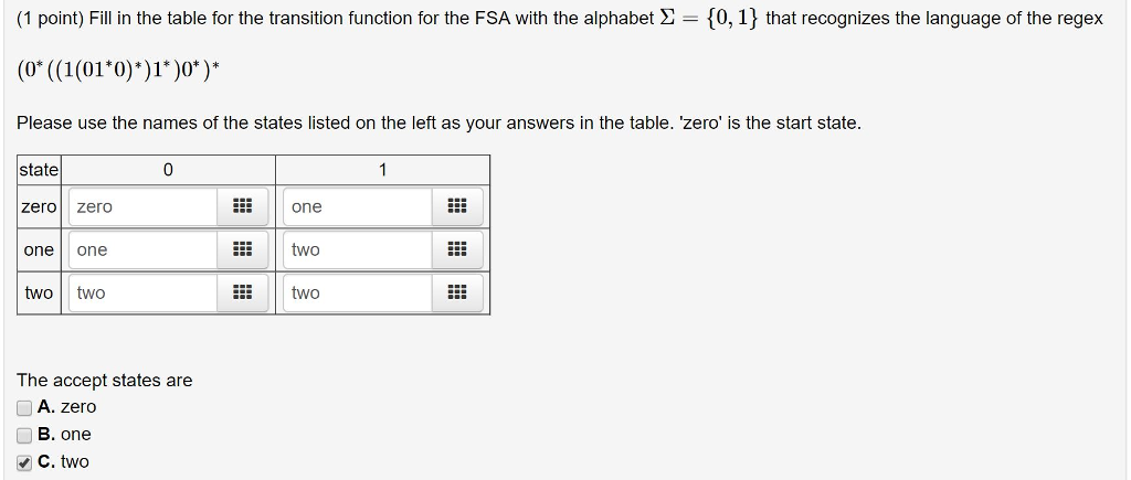 Solved (1 point) Fill in the table for the transition | Chegg.com