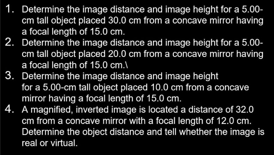 Solved 1. Determine the image distance and image height for | Chegg.com