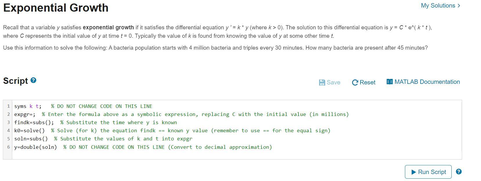 Solved Exponential Growth My Solutions > Recall that a | Chegg.com