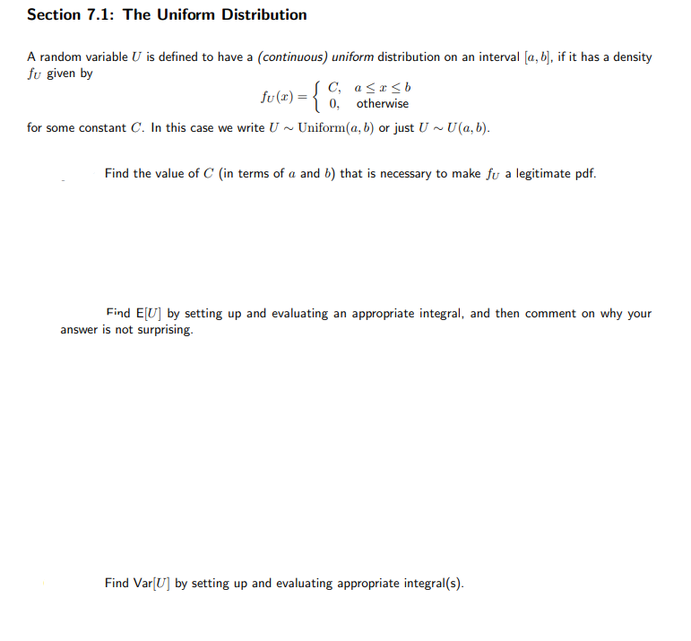 Solved A Random Variable U Is Defined To Have A Continuous 