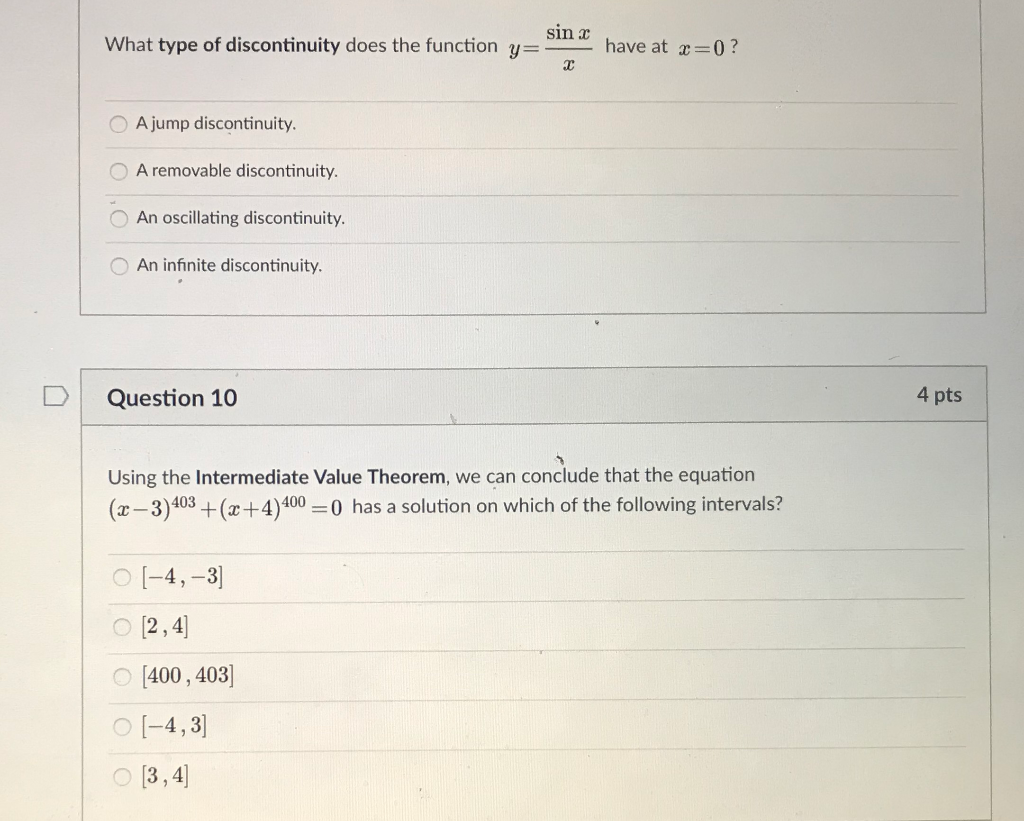 Solved sin 3 What type of discontinuity does the function y= | Chegg.com
