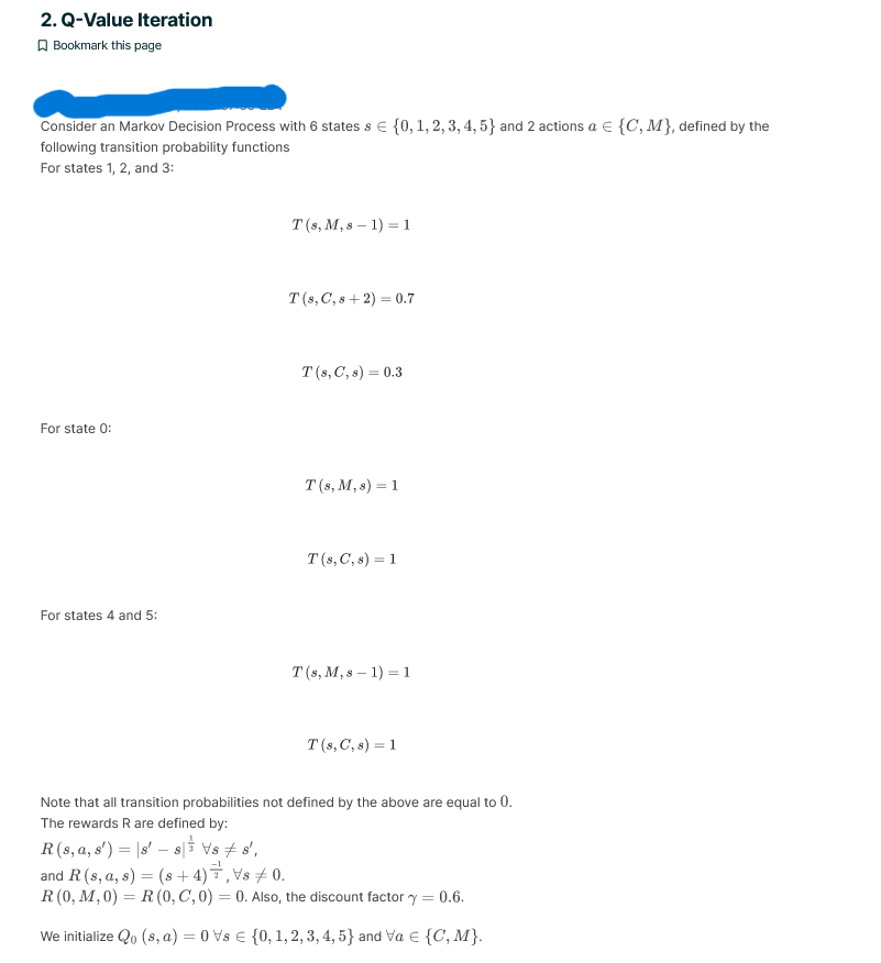 Solved 2. Q-Value Iteration W Bookmark this page Consider an | Chegg.com