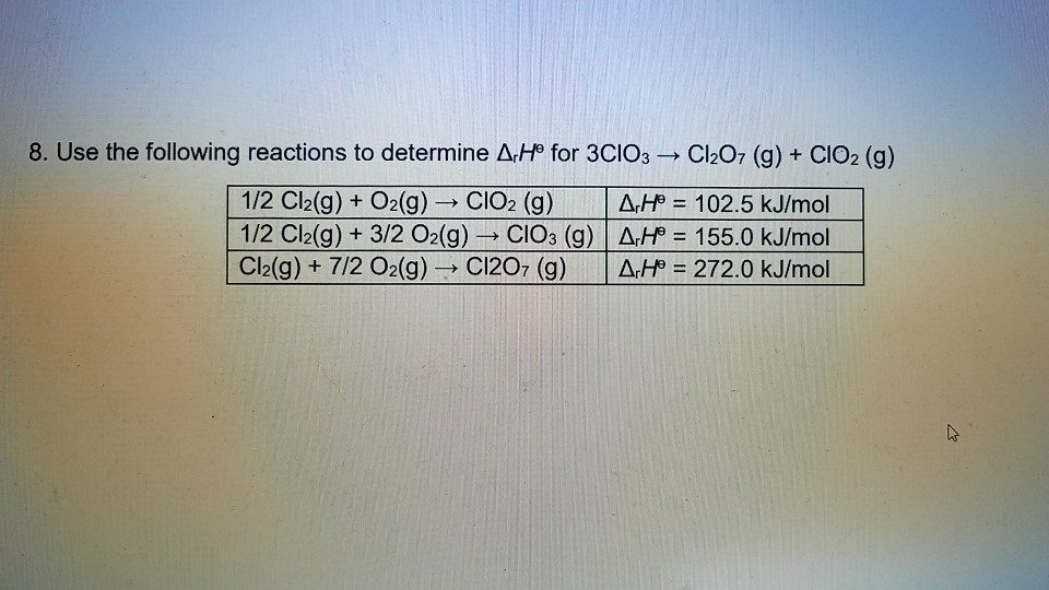 Solved 8. Use the following reactions to determine AH for | Chegg.com