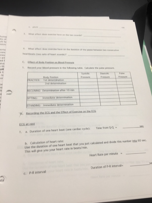 Physiology 1 EXERCISE 10 CARDIOVASCULAR PHYSIOLOGY | Chegg.com