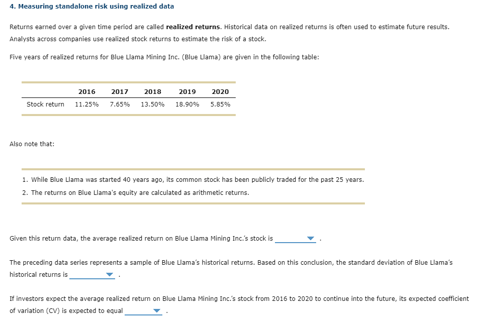 Solved 4. Measuring standalone risk using realized data | Chegg.com