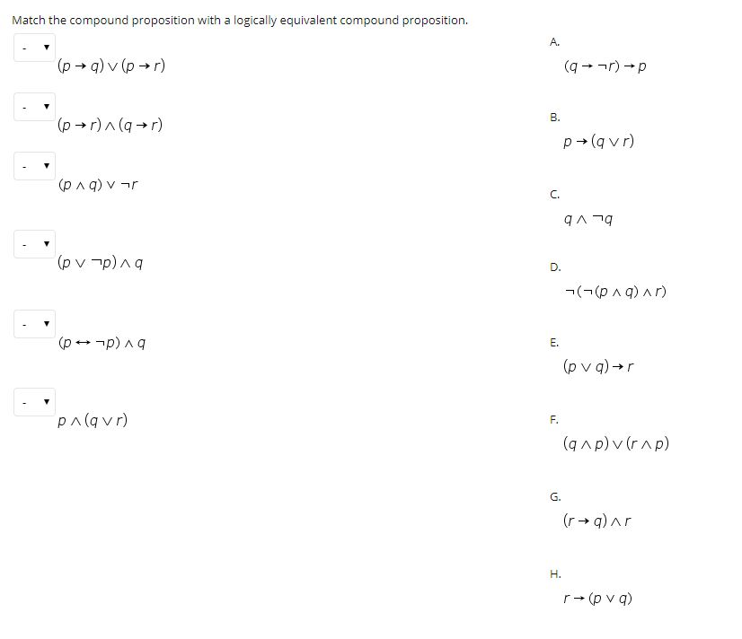 Solved Match the compound proposition with a logically | Chegg.com