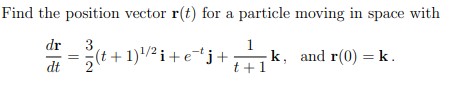 Solved Find the position vector r(t) for a particle moving | Chegg.com