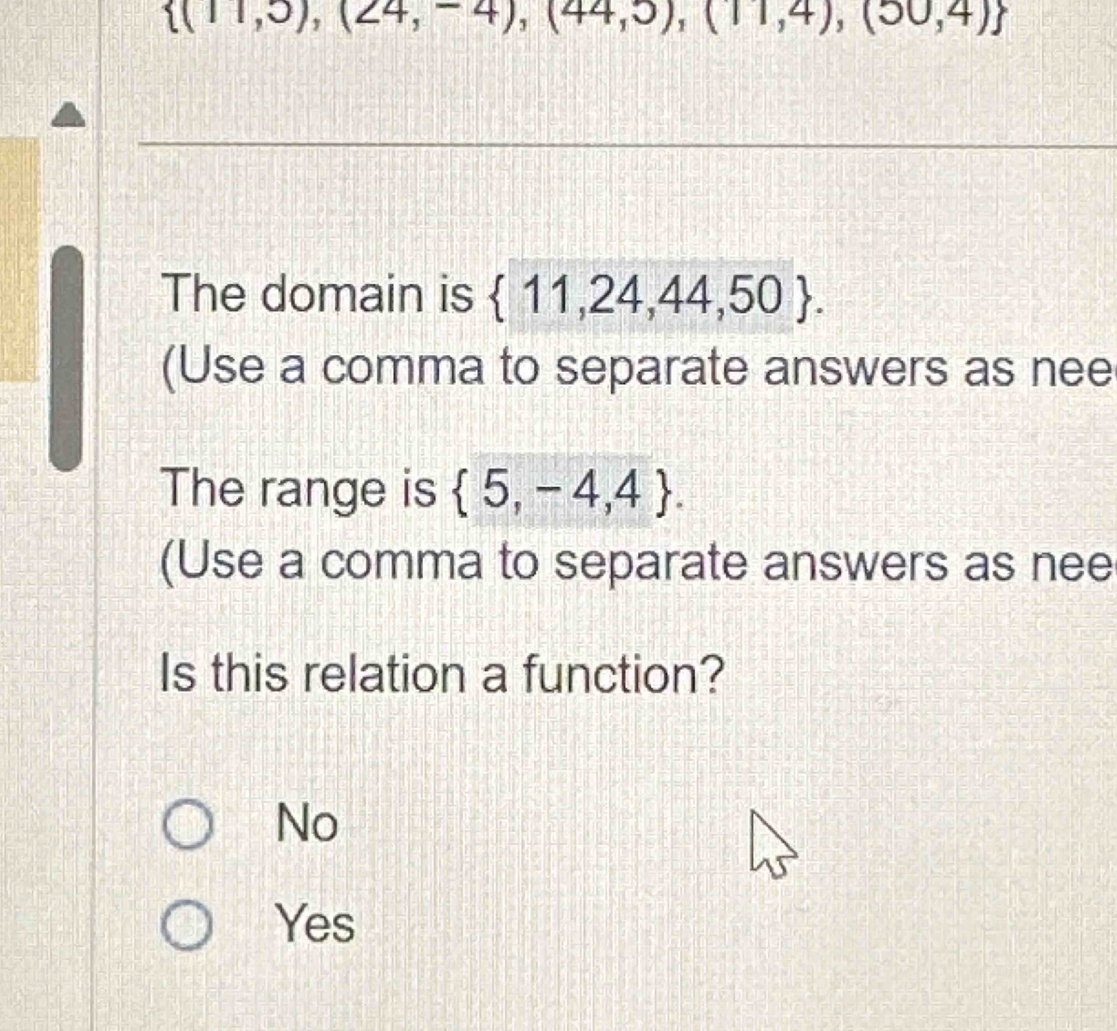 Solved The domain is {11,24,44,50}.(Use a comma to separate | Chegg.com