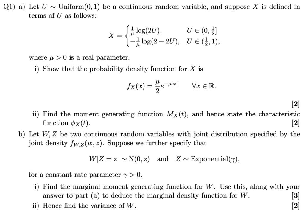 A Let U∼ Uniform 0 1 Be A Continuous Random