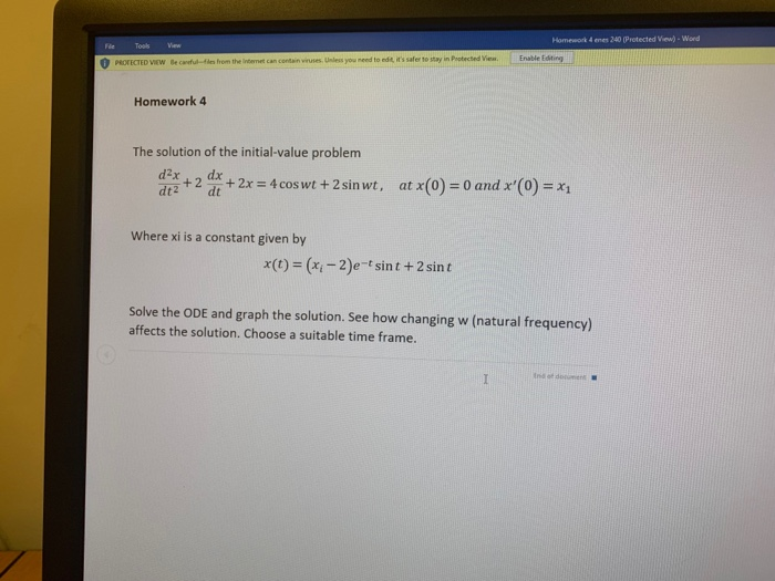 Solved Homework 4 Enes 240 Protected View Word Tools View