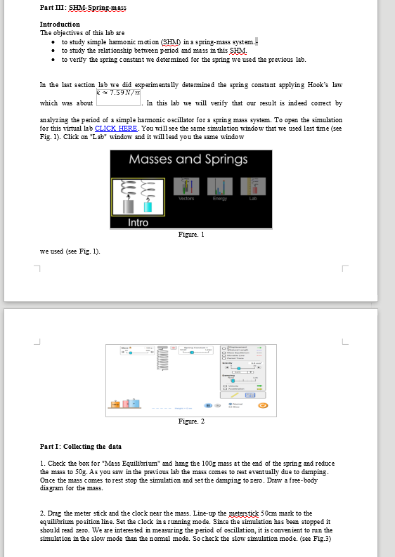 Part III: SHM-Spring-mass Introduction The objectives | Chegg.com
