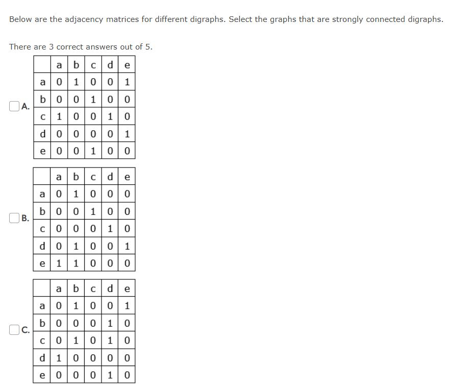 Solved Below Are The Adjacency Matrices For Different 