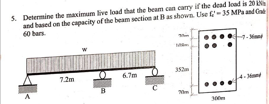 Solved 5. Determine the maximum live load that the beam can | Chegg.com