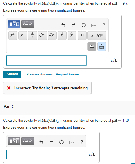 Solved Calculate the solubility of Mn(OH), in grams per | Chegg.com