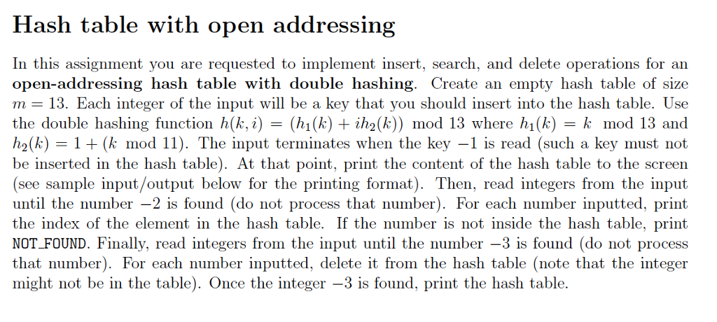 Hash table with open addressing In this assignment | Chegg.com