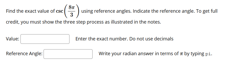 Solved 87 Find the exact value of csc using reference | Chegg.com
