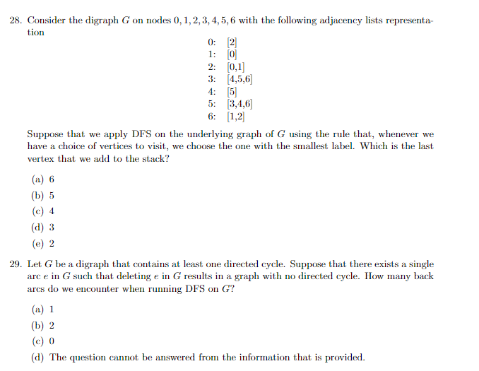 Solved 28. Consider the digraph G on nodes 0, 1, 2, 3, 4, 5, | Chegg.com