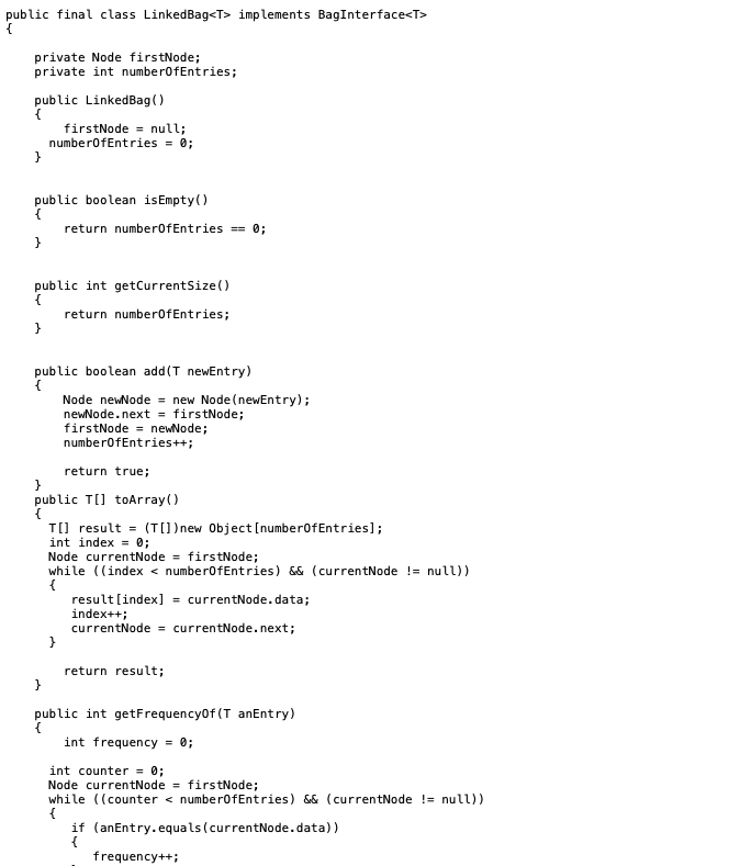 Solved 1. Add a constructor to the class LinkedBag that | Chegg.com