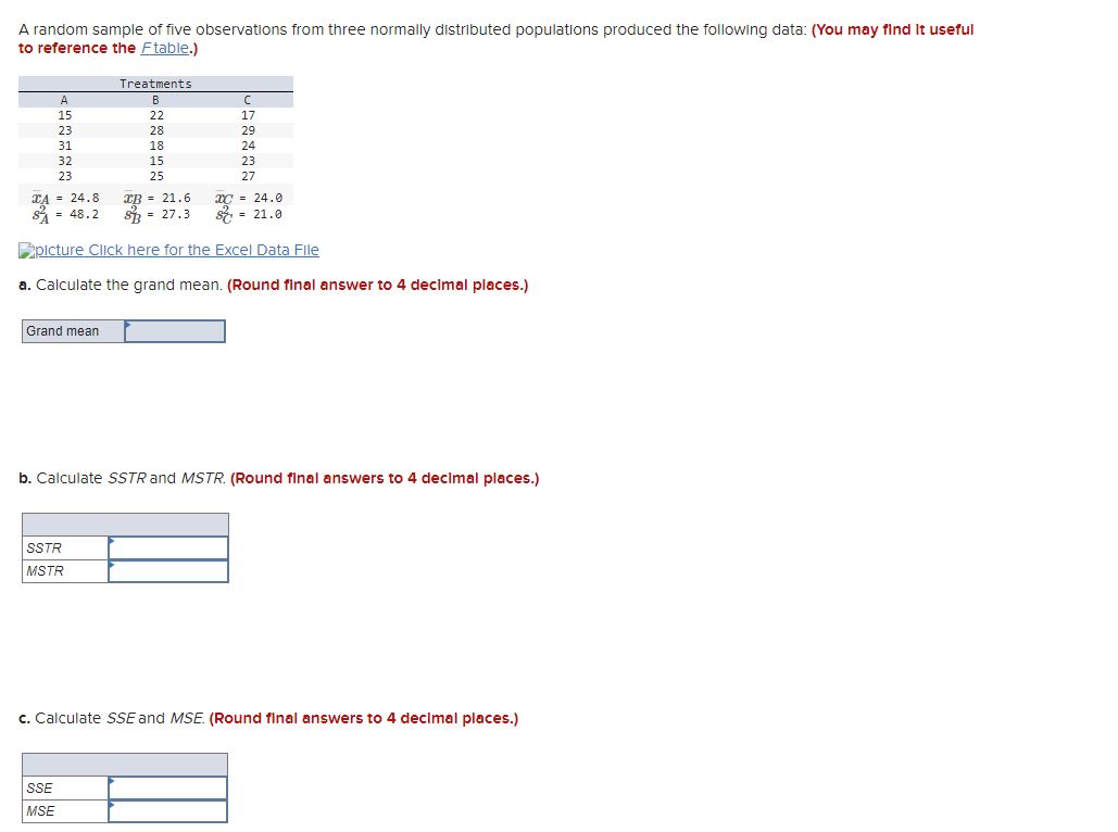 Solved A random sample of five observations from three | Chegg.com Solved A random sample of five observations from three | Chegg.com