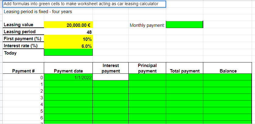 Solved Add formulas into green cells to make worksheet | Chegg.com Solved Add formulas into green cells to make worksheet | Chegg.com