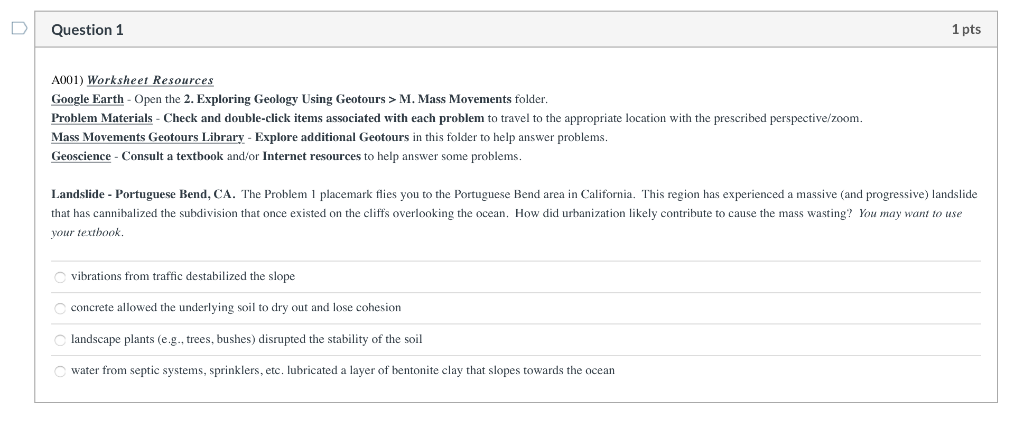 Solved 1 pts Question 1 A001) Worksheet Resources Google | Chegg.com