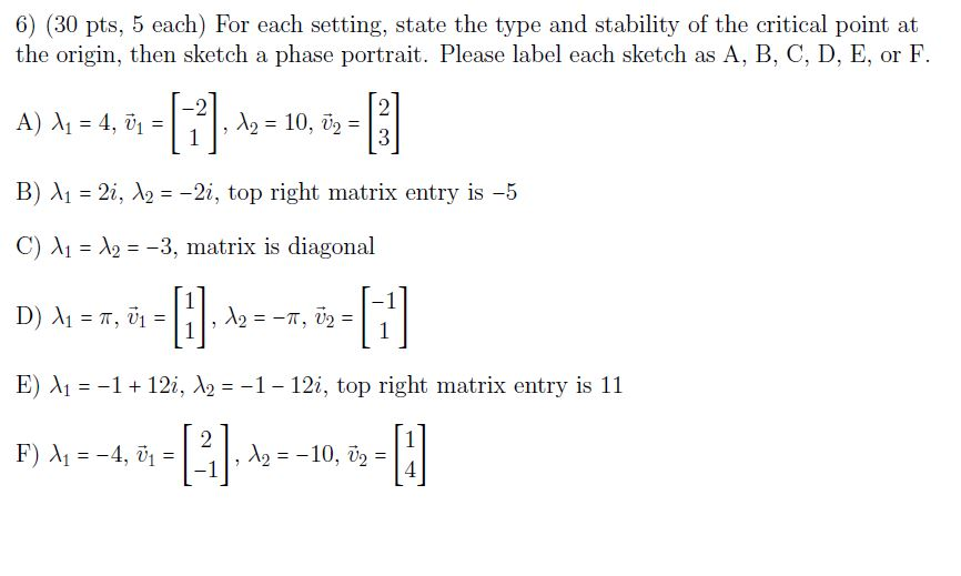 Solved 6) (30 pts, 5 each) For each setting, state the type | Chegg.com