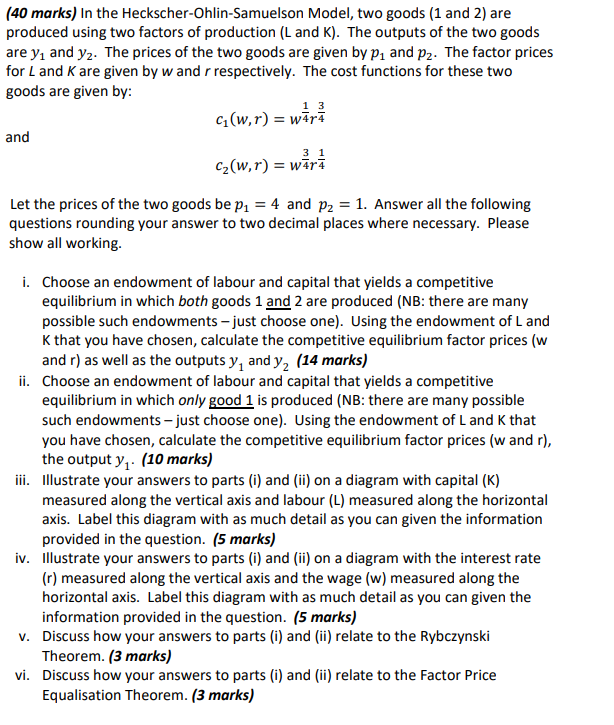 (40 marks) in the Heckscher-Ohlin-Samuelson Model, | Chegg.com