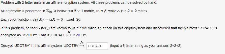 Solved Problem with 2-letter units in an affine encryption | Chegg.com