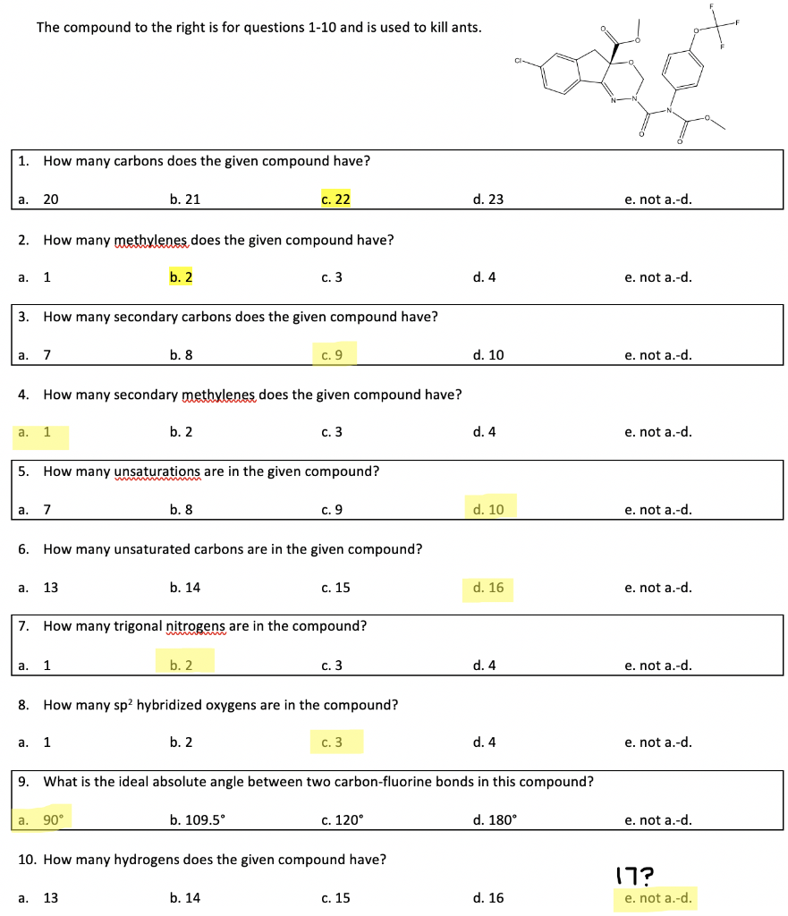 The compound to the right is for questions 1-10 and | Chegg.com