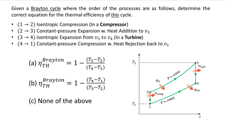 Solved Given a Brayton cycle where the order of the | Chegg.com