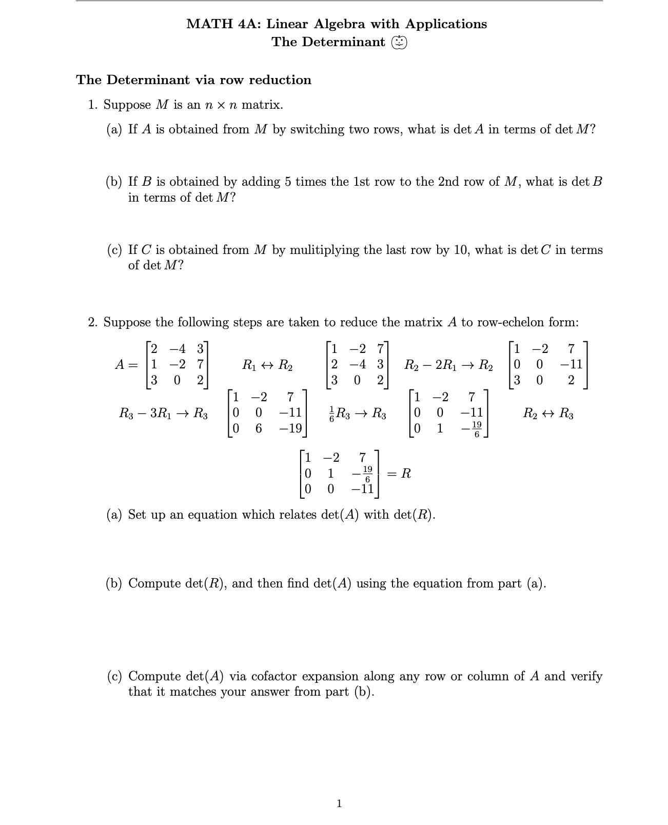 Solved MATH 4A: Linear Algebra with ApplicationsThe | Chegg.com