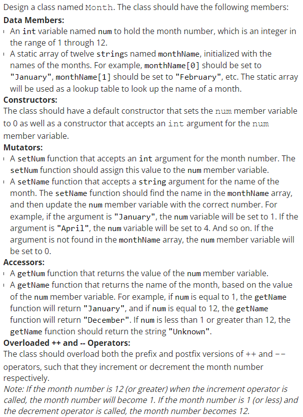 Solved Design A Class Named Month The Class Should Have The 