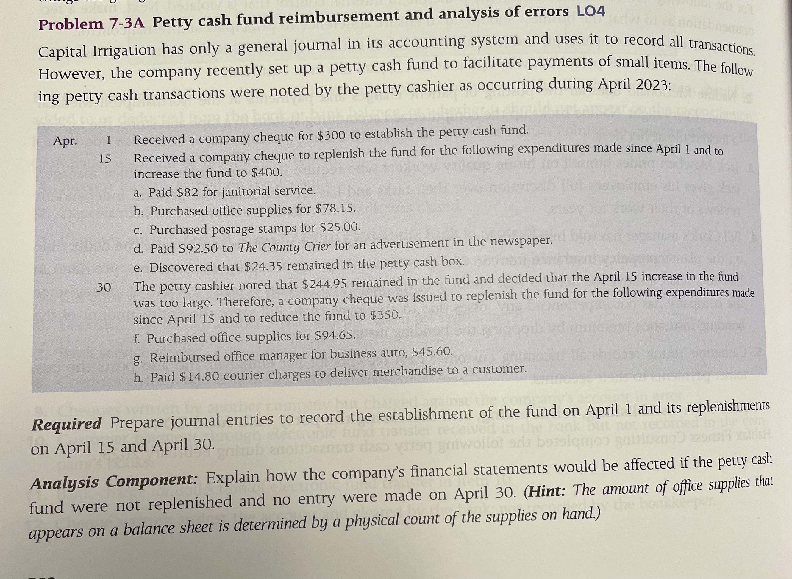 Solved Problem 7-3A Petty cash fund reimbursement and | Chegg.com