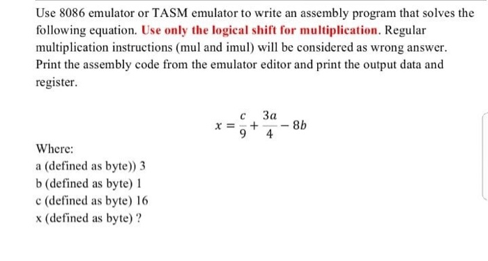 Solved Use 8086 emulator or TASM emulator to write an | Chegg.com Solved Use 8086 emulator or TASM emulator to write an | Chegg.com