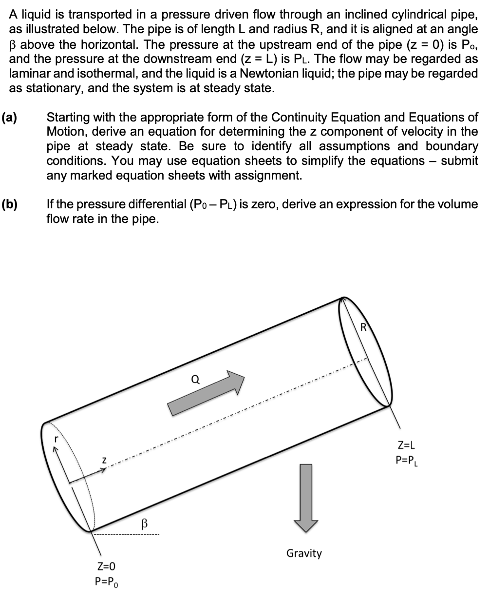 Solved A liquid is transported in a pressure driven flow | Chegg.com